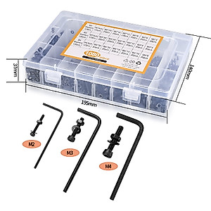 1080 Pcs M2 M3 M4 Hex Button Socket Head Cap Screws Bolts Nuts Flat Washers Assortment Kit, Alloy Steel Black Machine Screws and Nuts and Bolts and Washers Set (1080Black)