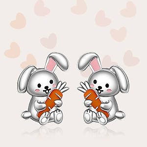 Easter Bunny Earrings Sterling Silver Hypoallergenic Cute Rabbit Carrot Animal Stud Earrings Jewelry Easter Gifts for Women