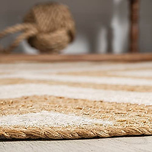 JONATHAN Y RNF111A-6R Piper Two-Tone Chevron Round Jute Indoor Area-Rug, Cottage, Modern, Vintage Easy-Washing,Bedroom,Kitchen,Living Room,Non Shedding, Black/Natural, 6' Round