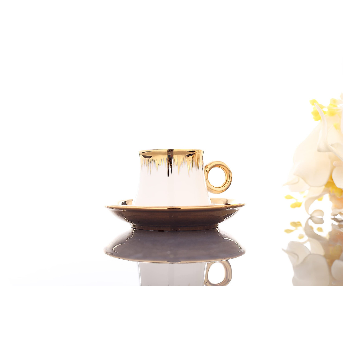 TGTAKDS Turkish Coffee Cup Set of 6 Demitasse Cups(3oz) with Golden Trim and Gift Box Espresso Cups with Saucer Sets for Festival Present