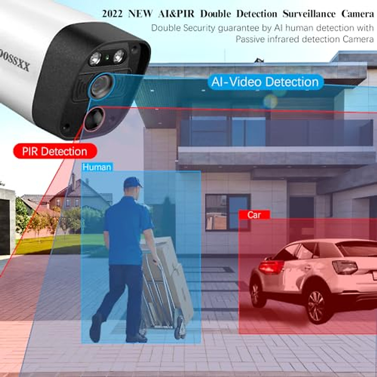 OOSSXX Solar Security Camera Outdoor Wireless Solar Powered Wireless Camera with Rechargeable Battery, WiFi Home Surveillance Camera 4.0MP with Two Way Audio (4MP 2 Packs)