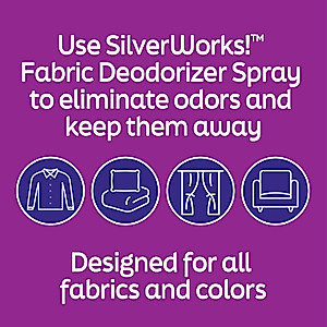 SilverWorks! Fabric Spray Odor Eliminator For Home - Silver Ion Room Deodorizer Strong Natural Furniture Couch Deodorizer, Remove Smells for Car, Pets, Clothes, Carpet, -16.9oz