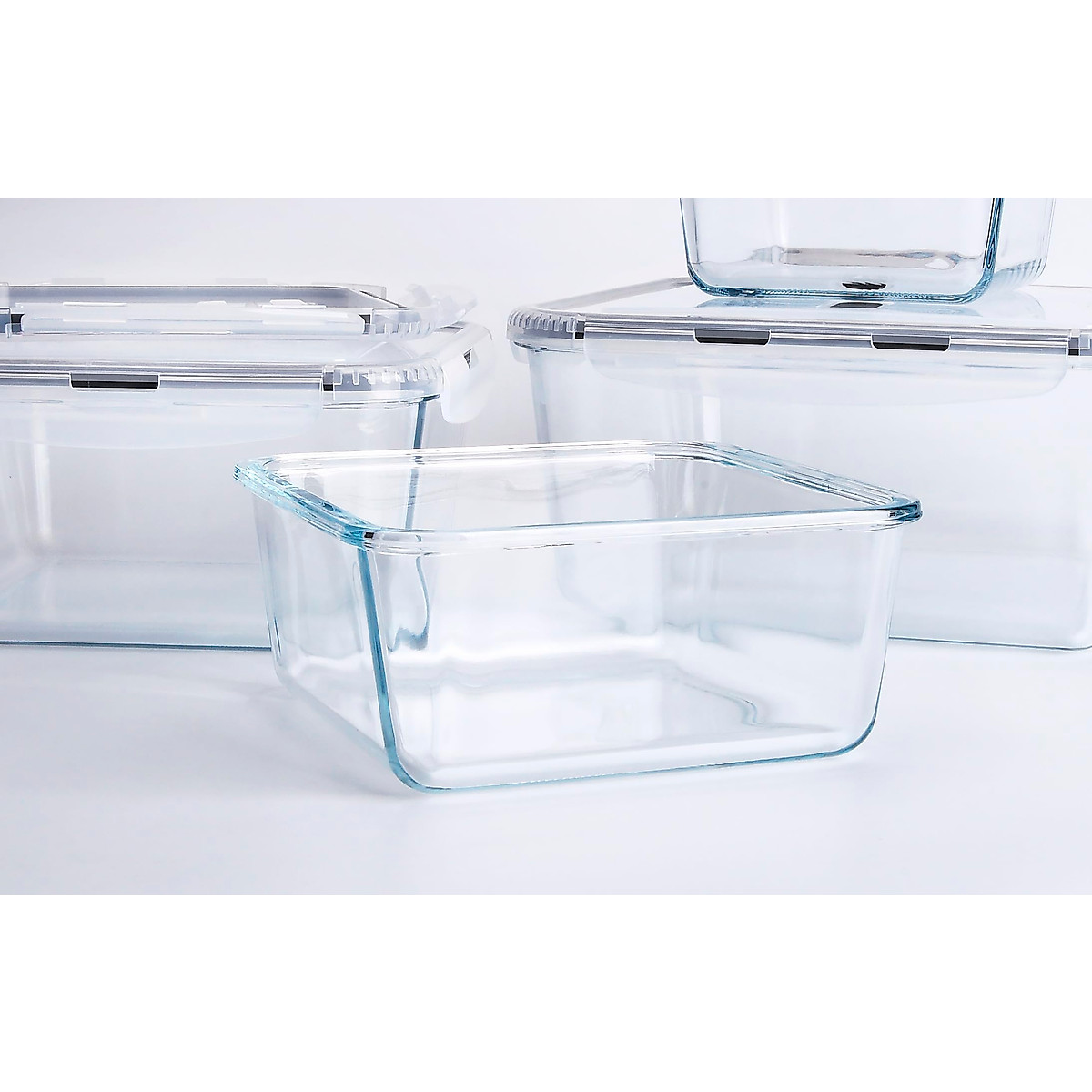 HUSANMP Extra Large Glass Storage Containers with Lids, Set-8-Piece Lunch Containers, Ideal for Storing Food, Vegetables, Fruits, Baking Cake & lot of other Tasty Food (Square)