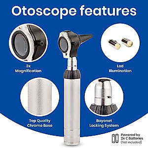 Zyrev 2 in 1 Otoscope Oph Set - Perfect for Nursing & Medical Students with Carry Case, Sight Chart & Replacement Ear Speculums