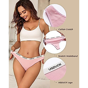 UGDUCK Thongs for Women Pack, Cotton Thongs for Women 6 Pack Cotton Panties High Rise Breathable Underwear S-XL Multicolor