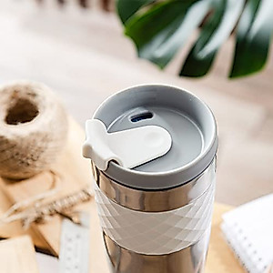 Zak Designs Aberdeen Vacuum Insulated 18/8 Stainless Steel Travel Tumbler with Leak-Proof Click Lid and Silicone Wrap, Fits in Car Cup Holders (Non-BPA, 24 oz, White)