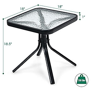 Tangkula Outdoor Bistro Table, Patio Side Table with Tempered Glass Tabletop & Steel Frame, Patio Coffee End Table for Backyard, Lawn, Garden (Black)
