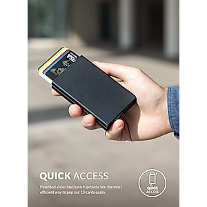 VULKIT Pop Up Wallet, Slim Minimalist Credit Card Holder RFID Blocking Mini Metal Case for Men(black)