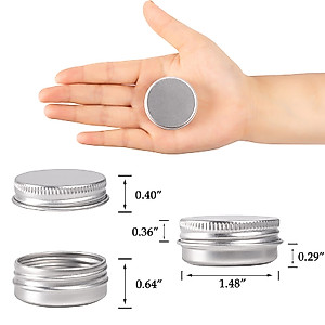 0.5 oz Screw Top Aluminum Tin Jar with Screw Lid and Blank Labels (Silver - Pack of 32)