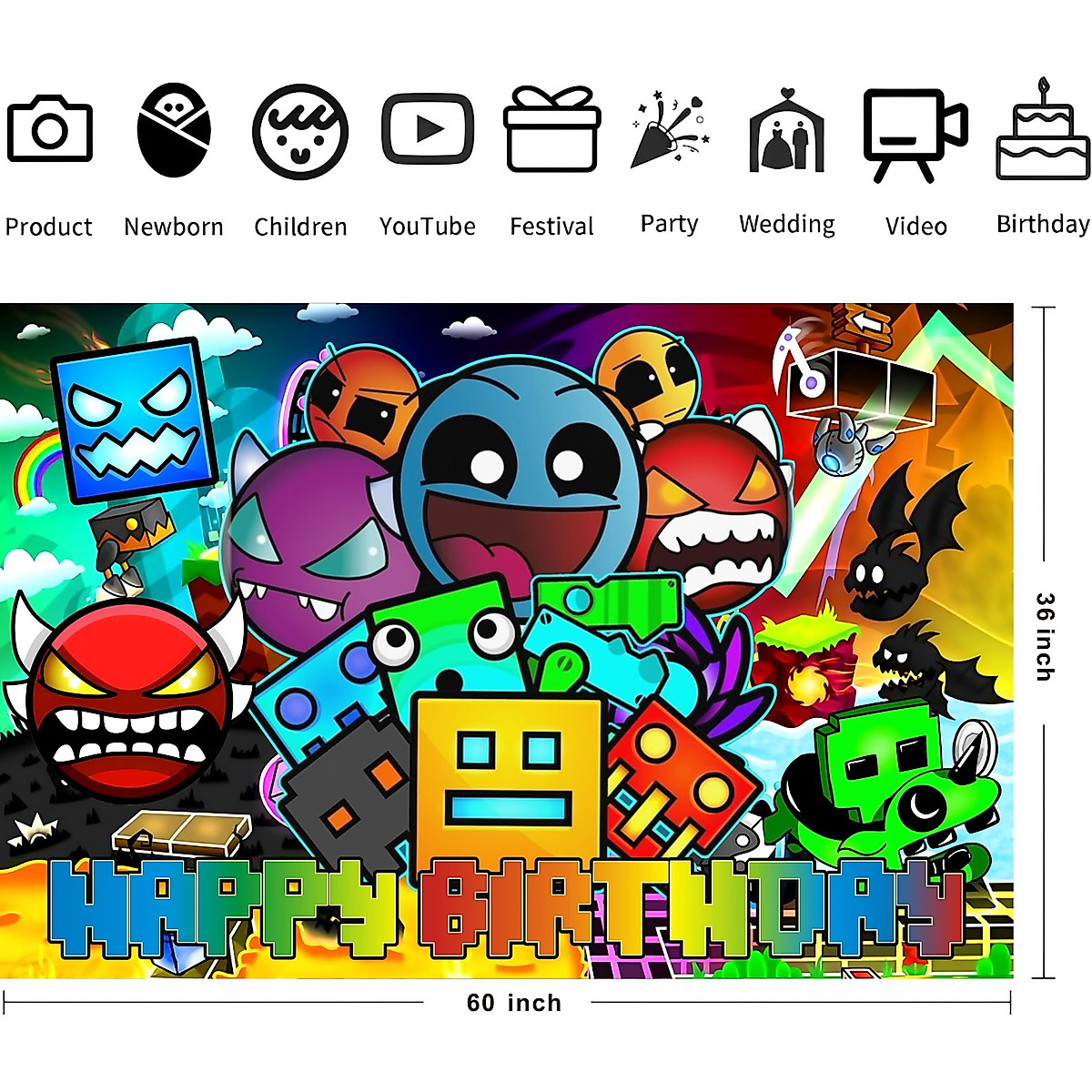 Geometry Dash Photography Backdrop,Geometry Dash Party Background, Party Supplies,Backdrop for Kids Birthday Decoration,Baby Shower Photography Banner Decoration.