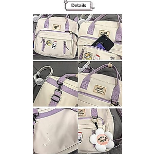 MUSICARD Girls Kawaii Backpack with Cute Pins and Pendant, Japanese Schoolbag Aesthetic Rucksack with Accessories for Teens