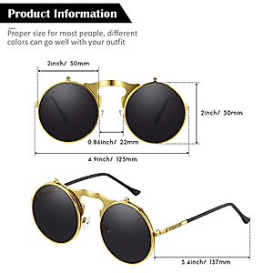 3 Pairs Vintage Round Flip up Sunglasses 90's Steampunk Style for Men Women
