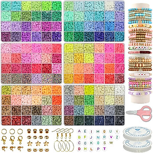LIS HEGENSA 144Colors 20000+Pcs Clay Beads Bracelet Making Kit, Crafts Polymer Heishi Beads with Charm and Elastic Strings, Preppy Padded Beads for Jewelry Making kit Gift for Teen Girls