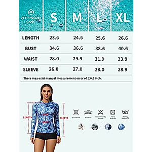ATTRACO Rash Guard for Women Long Sleeve Swim Shirt Y2K Skiny UV Swimsuit Top UPF 50+ Blue L