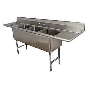 Kratos 29N-002-Commercial NSF 3 Compartment Sink - 18"Wx18"Lx14"H Bowl Size - (2) 18" Drain Boards