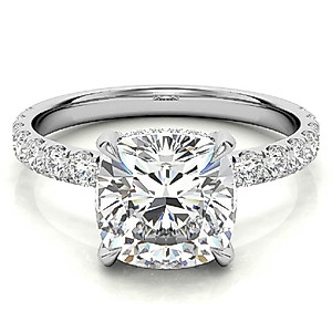 10K Solid White Gold Handmade Engagement Ring, 3 CT Cushion Cut Moissanite Diamond Solitaire Bridal/Wedding Rings for Women/Her, Minimalist Ring Anniversary Ring For Gifts (5.5)