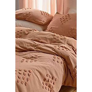 HANDICRAFT HANDLOOM Burn Orange Boho Duvet Cover Twin Size-68"x90" Tufted Duvet Cover for All Seasons Bedding with Pillow Cover Set 100% Washed Cotton 3 Pieces Tufted Embroidery for Home (D-3)