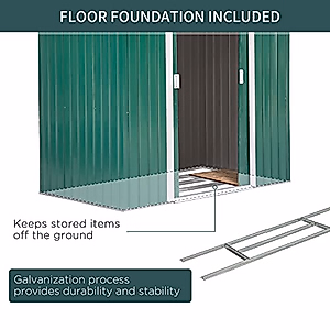 Outsunny 7' x 4' Outdoor Storage Shed, Garden Tool House with Foundation, 4 Vents and 2 Easy Sliding Doors for Backyard, Patio, Garage, Lawn, Green