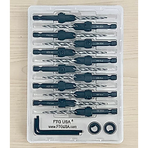 FTG USA Countersink Drill Bit Set for Wood with Tapered Drill Bit 12 Pc #8 (11/64")