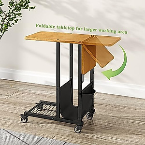 Simple Trending Side Table, C-Shape Folding Table with Wheels, Laptop Tray Table for Sofa and Bed, Living Room, Bedroom