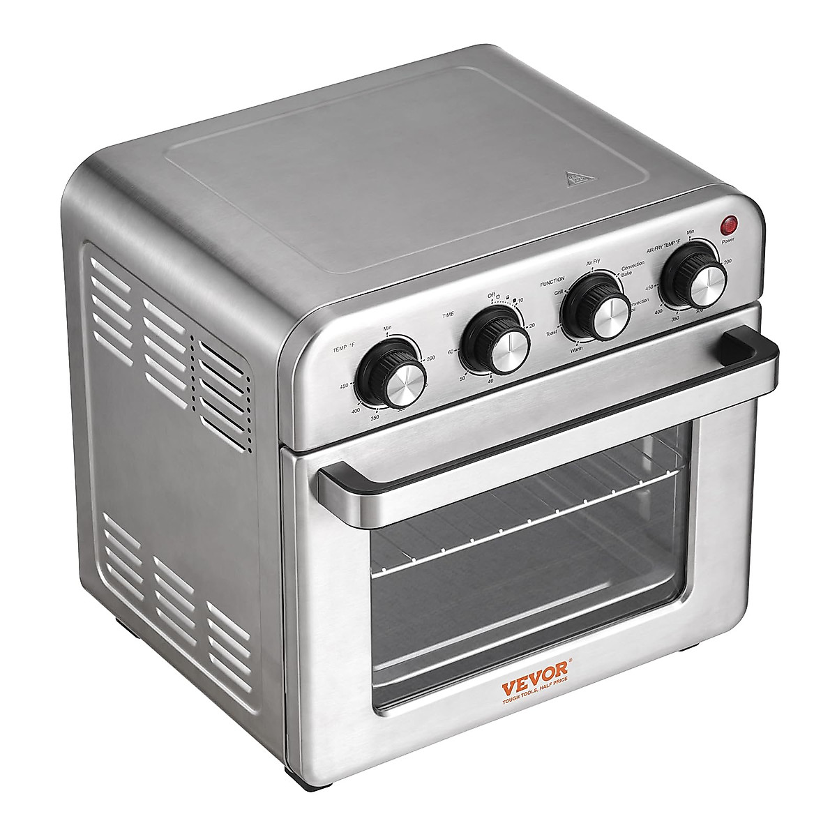 VEVOR 7-IN-1 Air Fryer Toaster Oven, 18L Convection Oven, 1800W Stainless Steel Toaster Ovens Countertop Combo with Grill, Pizza Pan, Gloves, 6 Slices Toast, 10-inch Pizza, Home and Commercial Use