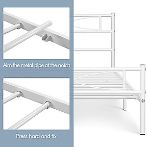 Yaheetech Metal Queen Size Bed Frame, Platform Bed Frame, Mattress Foundation with Curved Design Headboard & Footboard, NO Box Spring Needed, Heavy-Duty Support, Easy Assembly, Queen, White