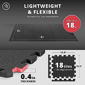 Gym Flooring Set - Interlocking EVA Soft Foam Floor Mat, 18 Pieces Puzzle Rubber Tiles Protective Ground Surface Protection, Play Workout Exercise Mats Underlay Matting Sports Pool Home Fitness Garage