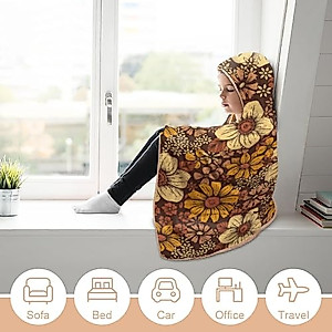 TaoYTao 50"x60" Women Summer Retro Floral Blanket Hoodie, Foldable Wearable Funny Hooded Blanket Robe Cloak, Christmas Birthday Gifts Anniversary For Wife Girlfriend Women