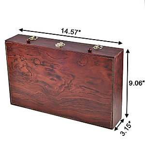 Sunnyglade 145 Piece Deluxe Art Set, Wooden Art Box & Drawing Kit with Crayons, Oil Pastels, Colored Pencils, Watercolor Cakes, Sketch Pencils, Paint Brush, Sharpener, Eraser, Color Chart (Cherry)