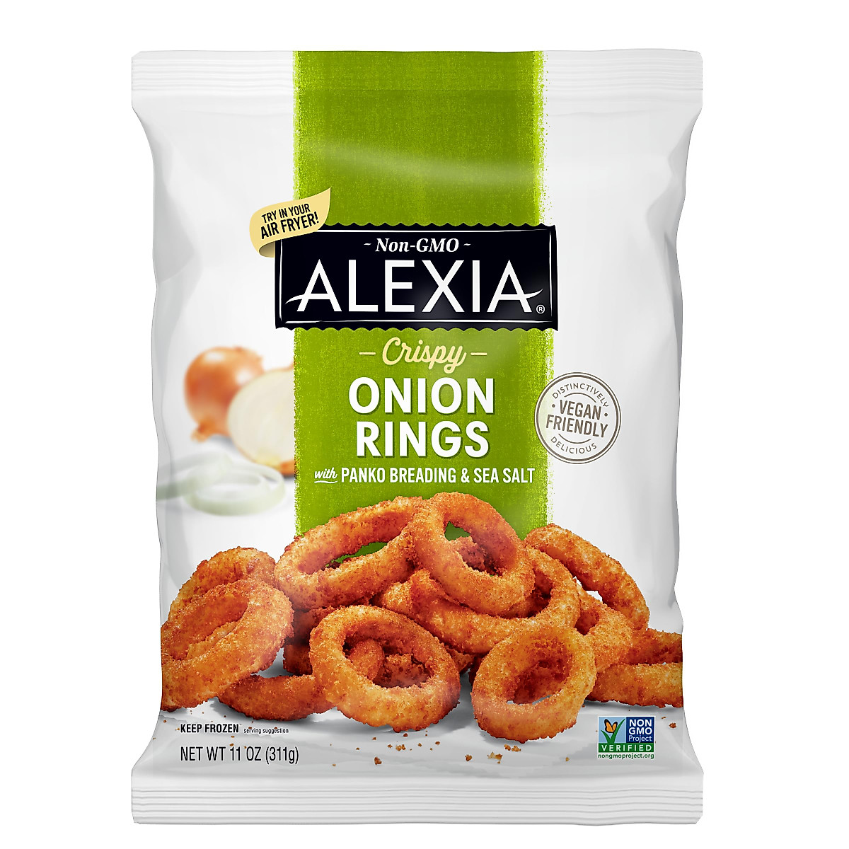 Alexia Crispy Onion Rings with Panko Breading and Sea Salt, Non-GMO Ingredients, 11 oz (Frozen)