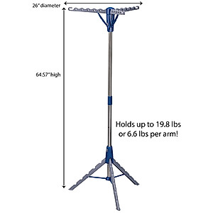 Household Essentials 5009-1 Collapsible Portable Indoor Tripod Clothes Drying Rack for Hanging Laundry | Silver and Blue