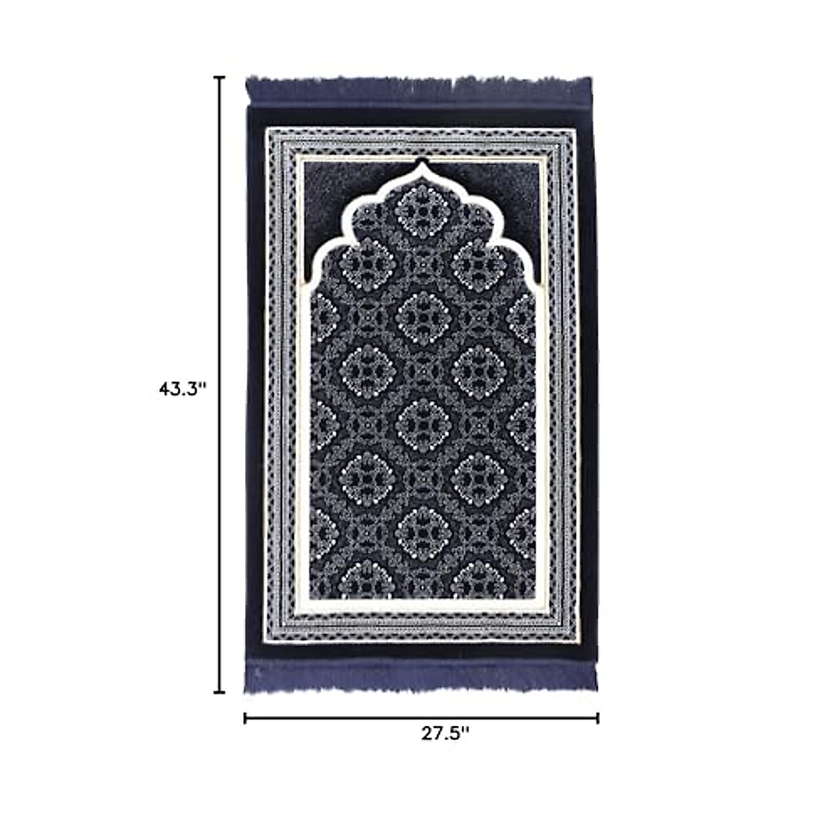 Modefa Turkish Islamic Prayer Rug - Soft Velvet Janamaz Praying Carpet - Comfortable Muslim Praying Mat for Men & Women - Ramadan or Eid Gift - with Kufi Prayer Cap - Elegant Swirl (Dark Blue)