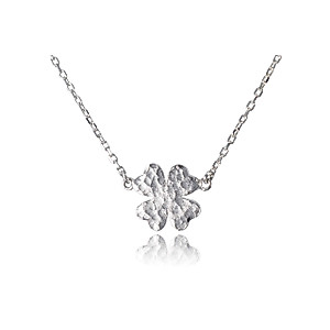 Dote Lucky Four Leaf Clover Pendant Dainty Genuine .925 Sterling Silver Hammered Necklace w/ 16-18" Adjustable Chain