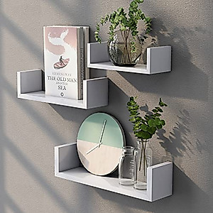 AMADA HOMEFURNISHING Floating Shelves, Rustic Bathroom Wall Shelves AMFS01 & White Floating Shelves U Shaped AMFS13-W