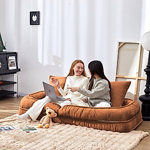 LouannTatami Foldable Lazy Sofa Bed Floor Chair - Adjustable Human Dog Bed for Adults Kids Floor Seats - Cozy Small Couch for Home Living Room (Pumpkin)