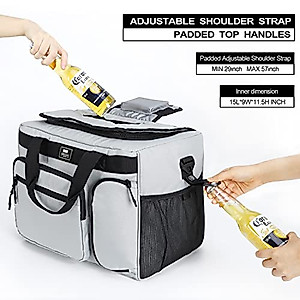 MIER 30L Extra Large Soft Cooler Bag with Bottle Opener for Camping Beach BBQ Grocery Golf Leakproof Picnic Lunch Bag, Collapsible, Top Flip Lid, 45Can (Grey)