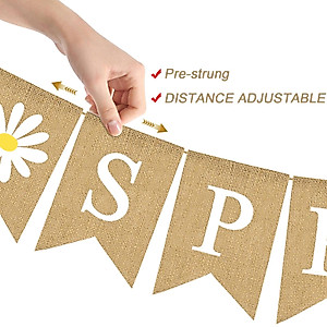 Jute Burlap Daisy Spring Banner Daisy Themed Spring Party Kitchen Mantle Fireplace Decoration