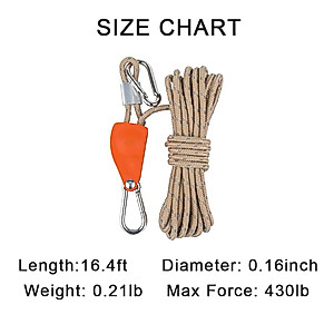 Adjustable Rope Hanger 1/8" Ratchet Hanger Rope 16.4ft Length Clip Heavy Duty Strap for Clothes Hanging and Camping Wind Rope
