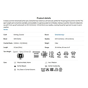 [ Set of 2 Skeins ] SMC Catania Originals 100% Mercerized Cotton Yarn, Total 3.52 Oz. Each 1.76 Oz (50g) / 136 Yrds (125 m) Amigurumi Yarn Fine-Sport 2 (110 Black)