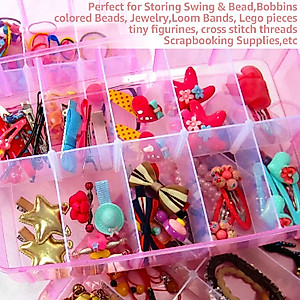 ACXFOND 6-Tier Stackable Storage Container Bead Organizer Box 60 Adjustable Compartments for Arts and Crafts, Toy, Fuse Beads, Washi Tapes, Beauty Supplies, Sewing Storage (Pink)