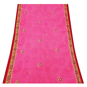 Peegli Vintage Pink Saree Floral Printed Dress Wrap Fabric Silk Blend DIY Craft Sari