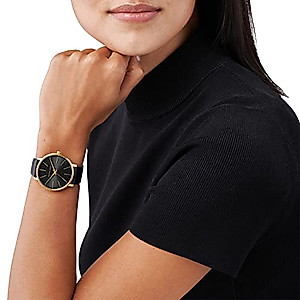 Michael Kors Women's Pyper Stainless Steel Quartz Watch with Leather Strap, Gold/Black, 18