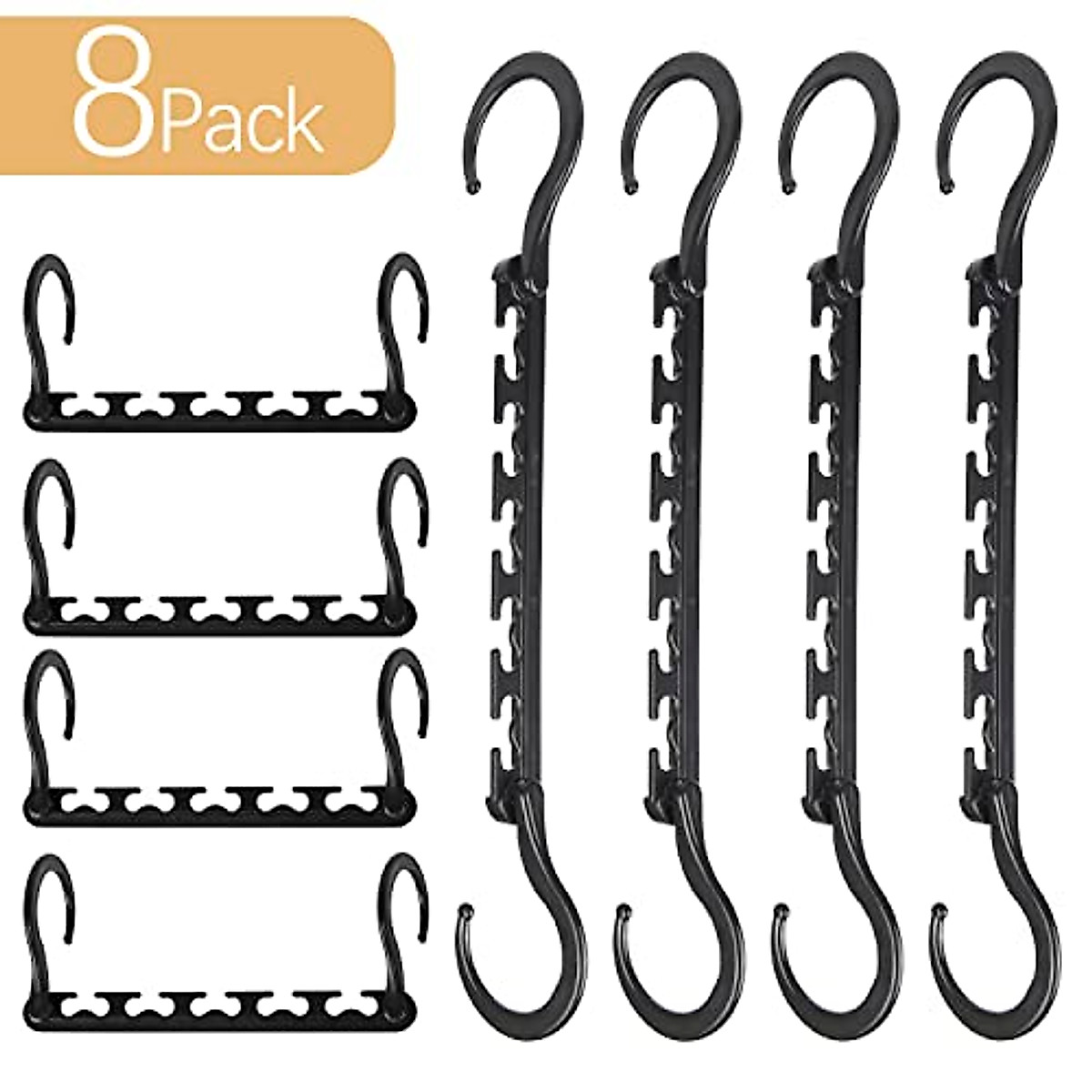 Space Saving Hangers, 8 Pack Black Heavy Duty Plastic Closet Hangers Space Saving, Hanger Organizer for Closet Organizers and Storage, Collapsible Magic Hangers Space Saver (Black)