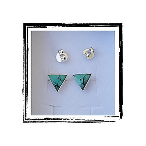 Handmade Turquoise Gemstone Square 5mm Stud Earrings, 925 Sterling Silver Studs for Women, Cartilage Earring, Tarnish & Water Resistant, By Miya Jewelry Creations