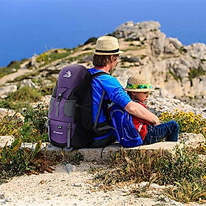 RuRu monkey 50L Hiking Backpack, Camping Backpack for Outdoor Traveling Women Men (Purple)