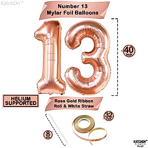 KatchOn, Rose Gold 13 Balloon Numbers - Giant, 40 Inch | 13th Birthday Decorations for Girls | 13 Rose Gold Balloons for 13 Birthday Decorations for Girls | Rose Gold Number 13 Balloons for Birthdays
