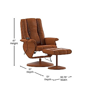 Flash Furniture Massaging Multi-Position Recliner and Ottoman with Wrapped Base, Piece Set, Brown