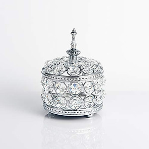 Feyarl Crystal Jewelry Box Trinket Organizer Earrings Rings Box Treasure Box Storage Keepsake Mirror Surface with Lid for Valentine Wedding Dresser Room Deco Christmas Birthday Gift(Silver)
