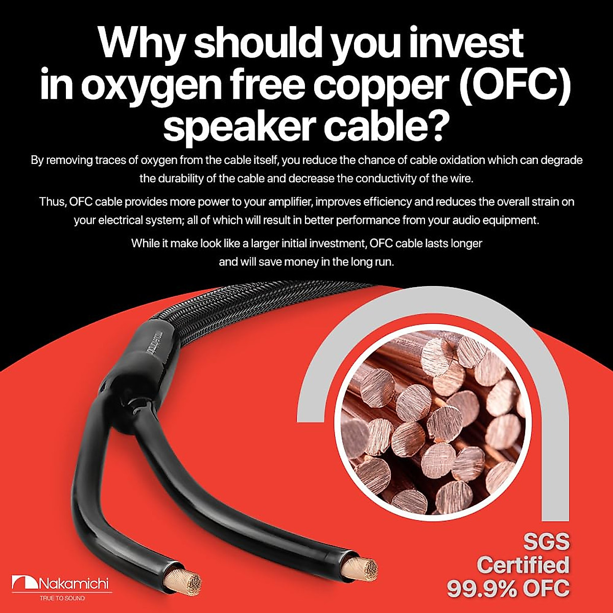 Nakamichi Excel Series 24k Gold Plated Banana Plug with (10 Feet) 12AWG Speaker Cable Wire 99.9% Oxygen-Free Copper (OFC) Heavy Duty Braided for Amplifier Hi-Fi Home Theatre - Black (10ft/3.0m)