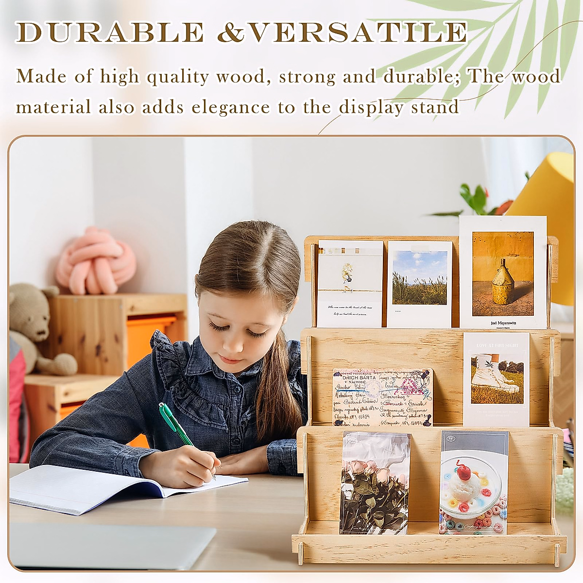 Barydat 2 Pcs 3 Tiered Greeting Card Display Stand Wooden Organizer Racks for Sticker Craft Brochure Table Tabletop Vendors Retail Counter Trade Shows Showcase